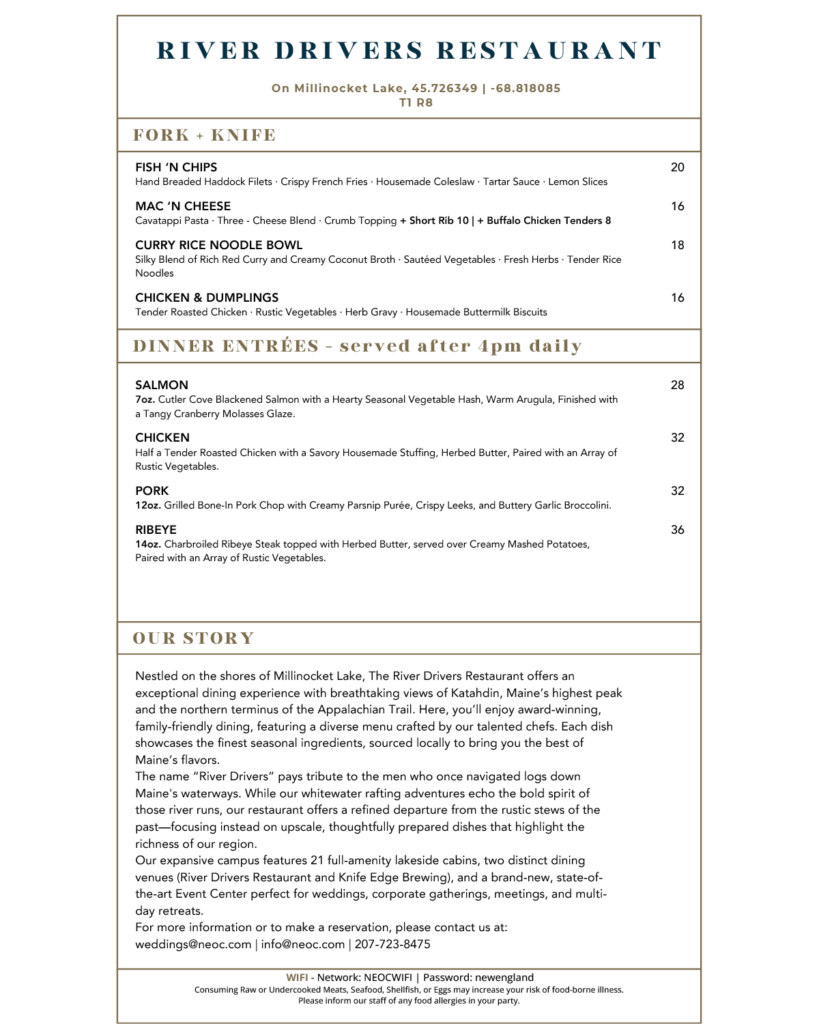 River Drivers Restaurant – New England Outdoor Center