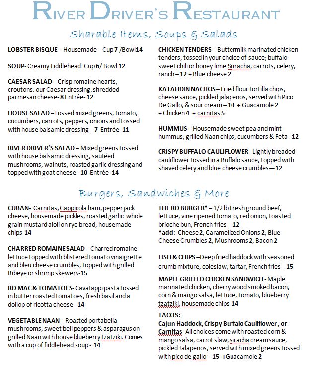 River Drivers Restaurant - Dining in Millinocket Maine